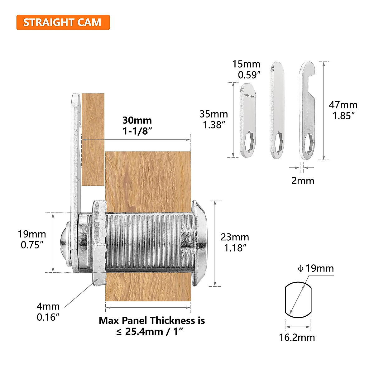 Cabinet Cam Lock Keyed Alike, 1-1/8" with Keys, Replacement Secure Drawer RV Camper Storage Lock for Cylinder Tool Box Mailbox Truck Vending Machine File, Zinc Alloy Chrome Finish (3Pack)
