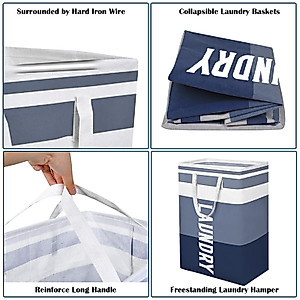 2-Pack 75L Laundry Hamper Collapsible Waterproof Laundry Basket with Easy Carry Handles Freestanding Tall Clothes Hampers for Laundry Bedroom Bathroom (Grey & Dark Blue)
