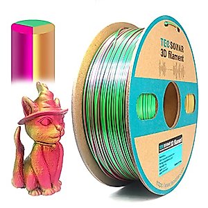 TECSONAR Tricolor PLA Filament Coextrusion Filament 1kg Triple Color Filament 1.75mm (± 0.03 mm) Compatible w/Most of 3D Printer Silk Gold Purple Red Green