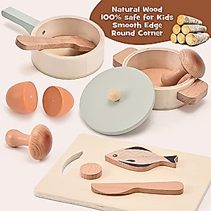 Atoylink Play Kitchen Accessories Wooden Toys Pots and Pans for Kids 23Pcs Montessori Kitchen Pretend Play Food Cooking Set for Toddler Boys Girls Age 2 3 4 5 Birthday Gifts
