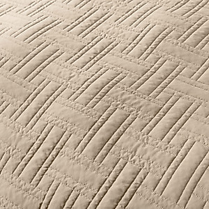 Beige Quilt King Size Bedding Sets with Pillow Shams, Cream Tan Lightweight Soft Bedspread Coverlet, Basket Weave Quilted Blanket Thin Comforter Bed Cover for All Season, 3 Pieces, 104x90 inches