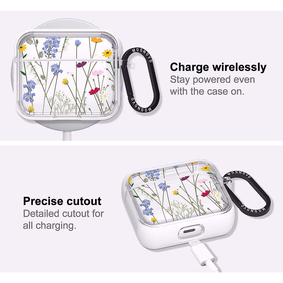 MOSNOVO Case for Airpods 3rd, Protective Clear Case with Shockproof Dual Layer Hard Luxe Metal Ring Designed for AirPods 3rd Generation - Floral Garden