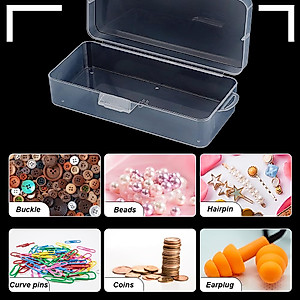 BENECREAT 4 Packs Rectangle Plastic Container Box, 7x3x1.8inch Clear Storage Organizer with Hinged Lid and Hanging Hole for Small Craft Accessories Office Supplies