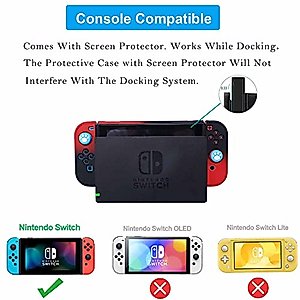 Dockable Case for Nintendo Switch - COMCOOL 3 in 1 Protective Cover Case for Nintendo Switch and Joy-Con Controller with Screen Protector - Red Black