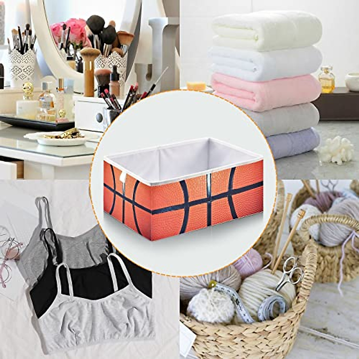 RunningBear Basketball Storage Basket Storage Bin Square Collapsible Nursery Baskets Shelves Cloth Baskets Organizer for Kids Room Bedroom