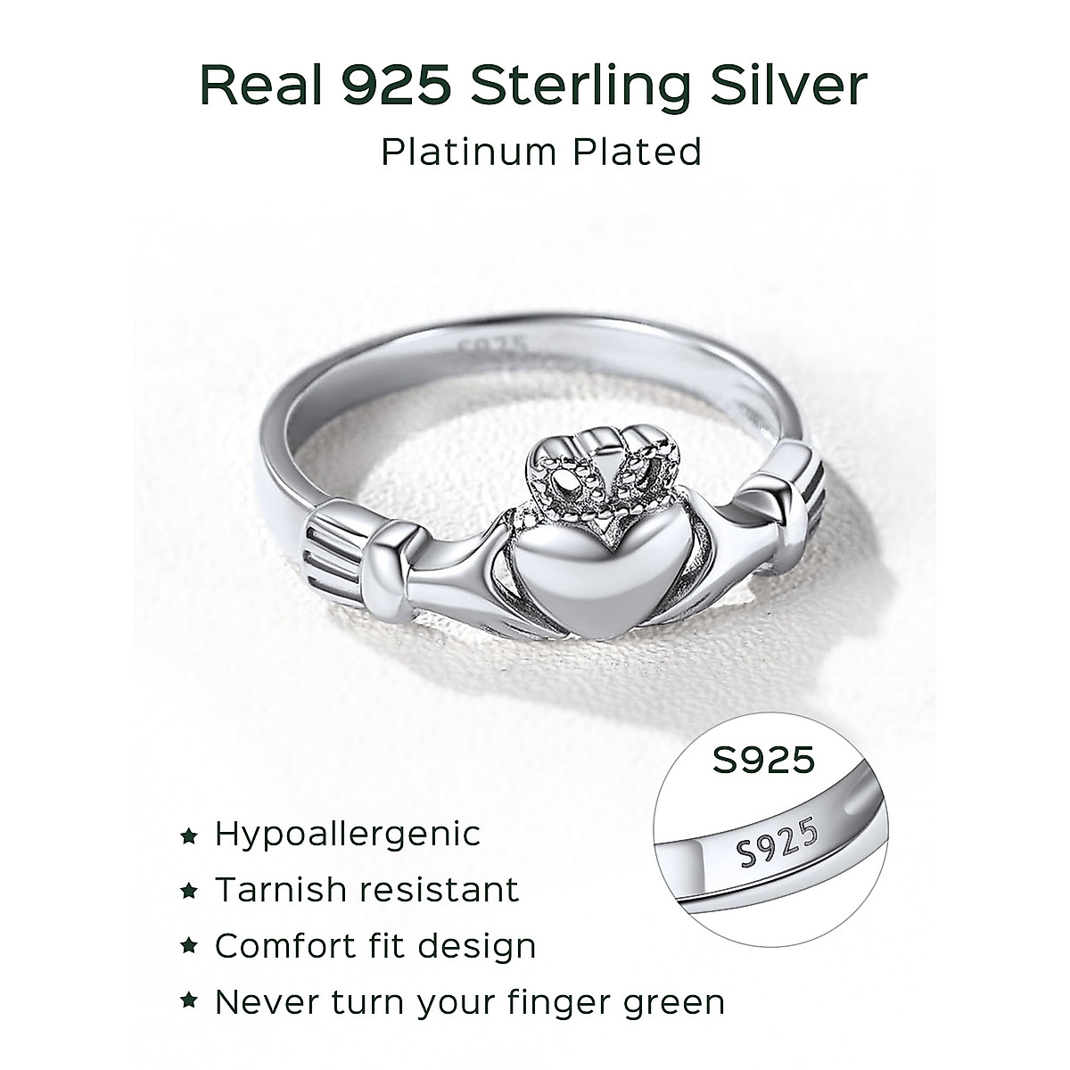 ChicSilver Claddagh Rings for Women Irish Heart Rings for Women 925 Sterling Silver Rings for Women
