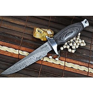 Perkin Damascus Steel Hunting Knife with Leather Sheath