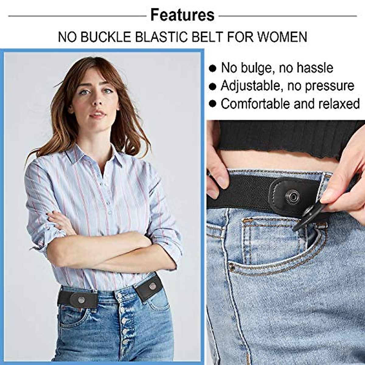 SANSTHS Buckle-Free Elastic Women Belt for Jeans Without Buckle, Comfortable Invisible Belt No Bulge No Hassle (Black)