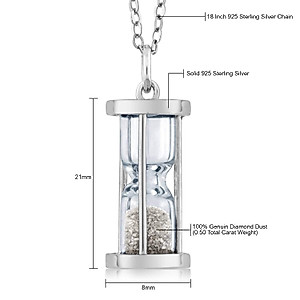 Gem Stone King 925 Sterling Silver Diamond & Gemstone Birthstone Dust Hourglass Necklace For Women With 18 Inch Silver Chain - Color White
