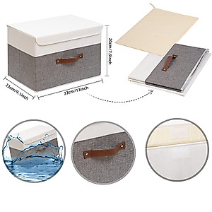 OUTBROS Large Fabric Storage Box with Lid, Collapsible Wardrobe Organiser, Cubes For Towels, Clothes, 13 x 9.1 x 7.9 inch (White/Grey, 4-Pack)