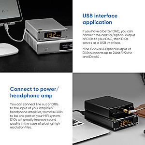 Topping D10s DAC HiFi USB DAC XU208 ES9038Q2M DSD256 384kHz USB Input Coax/Opt/RCA Output Mini Desktop Audio Decoder (Silver)