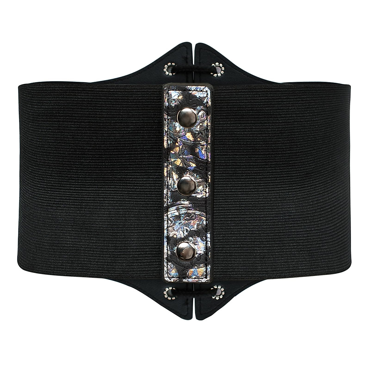 GRACE KARIN Women Lace-up Corset Belt Elastic Wide Belt Shiny Sparkly Belt for Renaissance Faire Costume(Black-Shiny,XL)