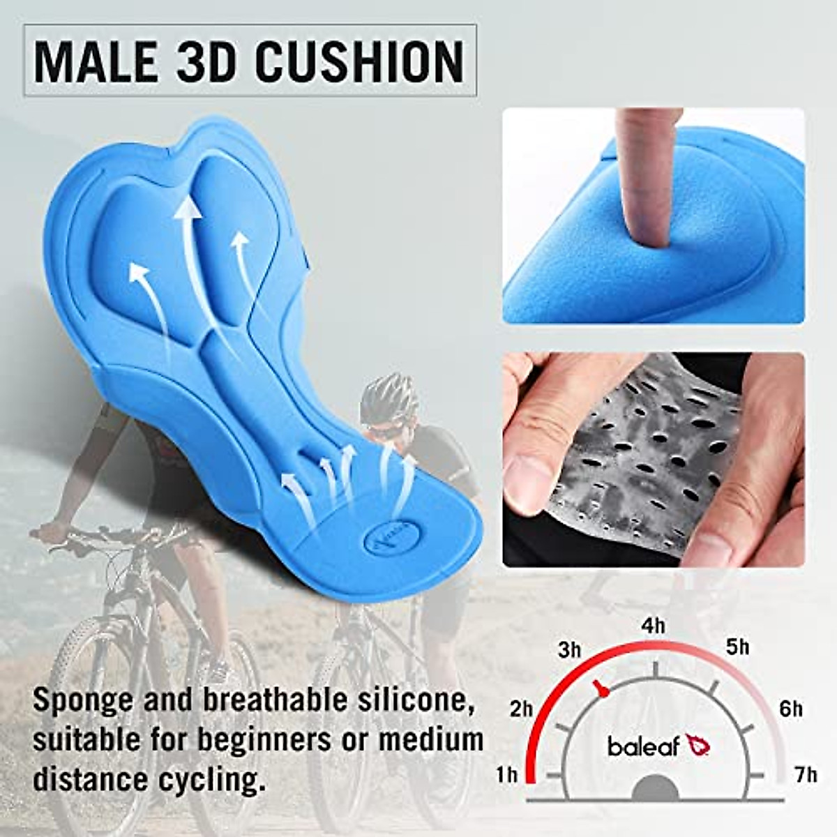 BALEAF Men's Padded Bike Shorts Cycling Tights 3D Padding Bicycle Accessories Road Biking MTB Pockets UPF 50+ Dark Blue Size M