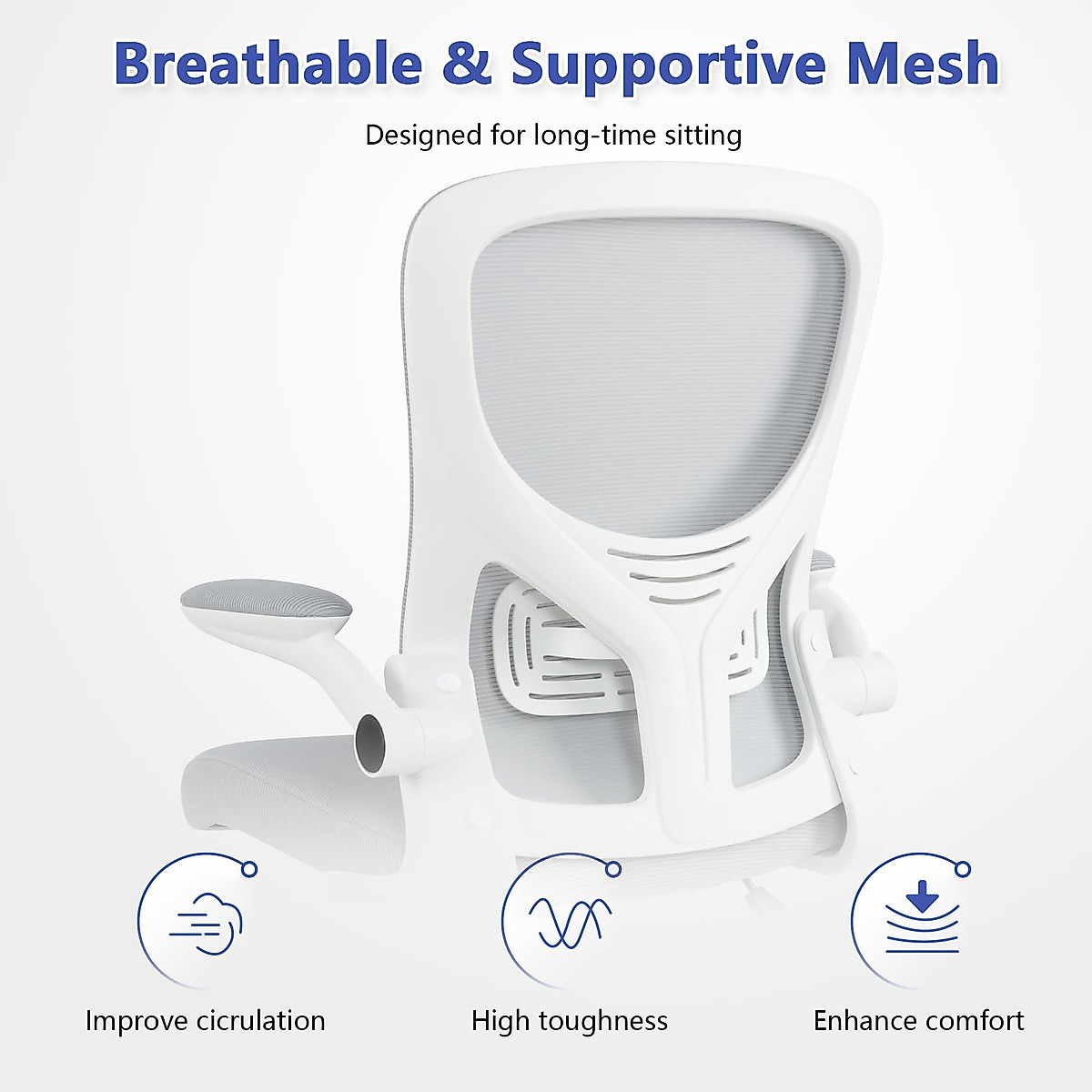 Hyrestii Home Office Chair Ergonomic Desk Chair with Lumbar Support, Breathable Mid-Back Comfortable Mesh Computer Chair with PU Silent Wheels, Flip-up Armrests, Tilt Function