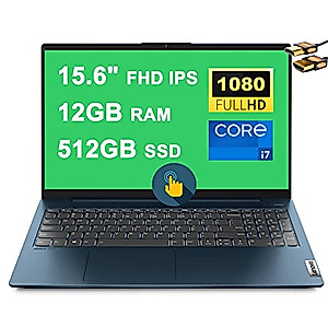 Lenovo IdeaPad 5 Business 15 Laptop 15.6" FHD IPS Touchscreen 11th Gen Intel 4-Core i7-1165G7 12GB RAM 512GB SSD Fingerprint Backlit Keyboard USB-C Dolby Win10 Blue + HDMI Cable