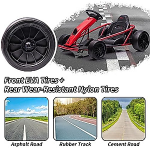 24V Go Kart for Kids 8-12 Years, 300W*2 Extra Powerful Motors, 9Ah Large Battery 8MPH High Speed Drifting with Music, Horn,Max Load 175lbs Outdoor Ride On Toy for Teens,Red