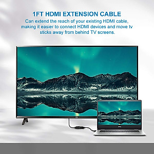 LANMU HDMI Extender, HDMI Extension Cable Male to Female 18Gbps High Speed 4K Extender Cord Adapter Compatible with Roku/Fire TV Stick,Chromecast, PS4/PS5,Nintendo Switch (1FT, 2Pack)