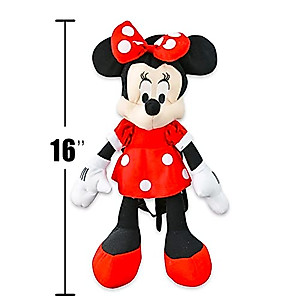 Disney Minnie Mouse Plush Backpack Set - Bundle with Minnie Travel Bag, Drawstring Bag, Stickers and More (Minnie Shoulder Bag for Toddler Girls)