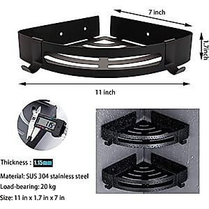 QCSJXX Triangle Shower Corner Caddy Bathroom Shower Corner Shelf with Two Hooks, Self Adhesive with Glue or Wall Mount with Screws,Aluminum 2 Tier Storage Shelves Triangle Baskets,Black Finish