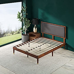 ZINUS Raymond Wood Platform Bed Frame with Adjustable Upholstered Headboard, Solid Wood Foundation, Wood Slat Support, No Box Spring Needed, Easy Assembly, Full