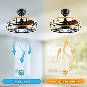 InfiniPower 16” ceiling fans with lights and remote, Caged Ceiling Fan with Reversible Motor for Different Seasons, Quiet and Energy Saving, 6 level Speeds