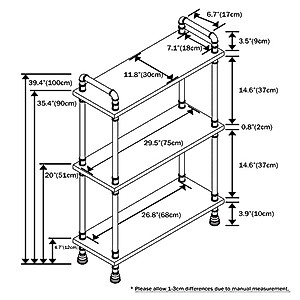 Anynice Industrial Bookshelf, Pipe Shelves, Industrial Pipe Shelving, 3 Tier Bookshelf,Pipe Bookshelf,Industrial Pipe Shelf(Rustic Brown, 29.5" L x 11.8" W x 39" H)