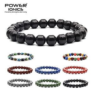 Power Ionics Black Tourmaline Bracelet Protection Bracelet Women Bracelets Healing Bracelets for Women, 0.3 inch Dark Gray Beaded Bracelets 7.7 inch High Elastic Size