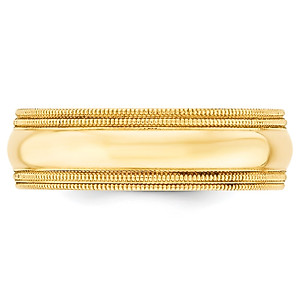 Jewelry Stores Network Solid 14k Yellow Gold 7 mm Comfort Fit Double Milgrain Wedding Band Ring Size 12