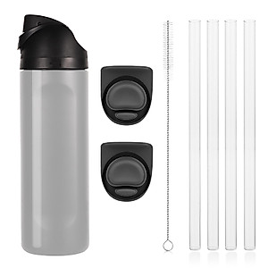 2pcs Replacement Stopper Cap Compatible with Owala Freesip 24oz 32oz, with 4 Reusable Replacement Plastic Straws 1 Cleaning Brush Seal Water Bottle Top Lid Accessories