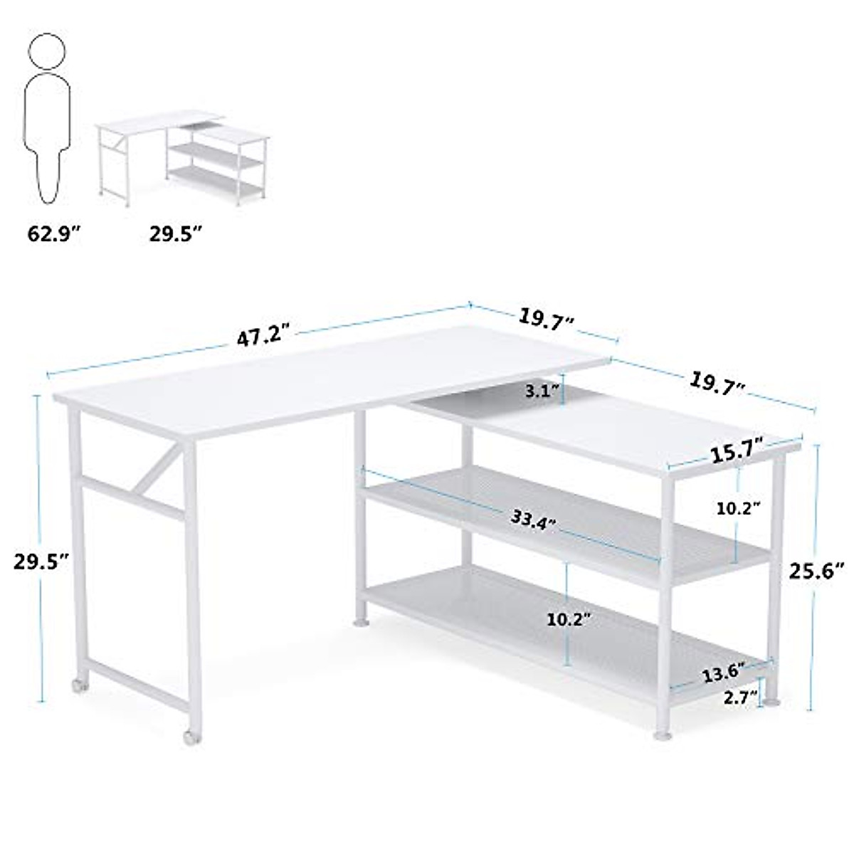 Tribesigns Modern L-Shaped Desk with Storage Shelves, 360°Rotating Desk ...