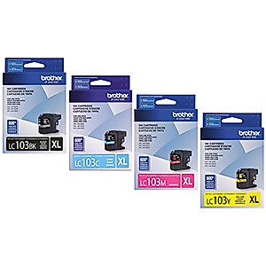 Brother Printer LC103 High Yield Ink Cartridge, Black-Cyan-Magenta-Yellow