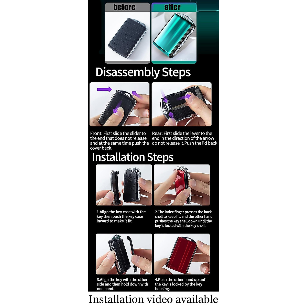 ontto Key Fob Case Dazzling Car Key Protector Fit for Volvo XC90 XC60 XC40 S60 S90 V60 V90 Polestar 1 Polestar 2 Smart Remote Resin Key Cover Key Skin Purple