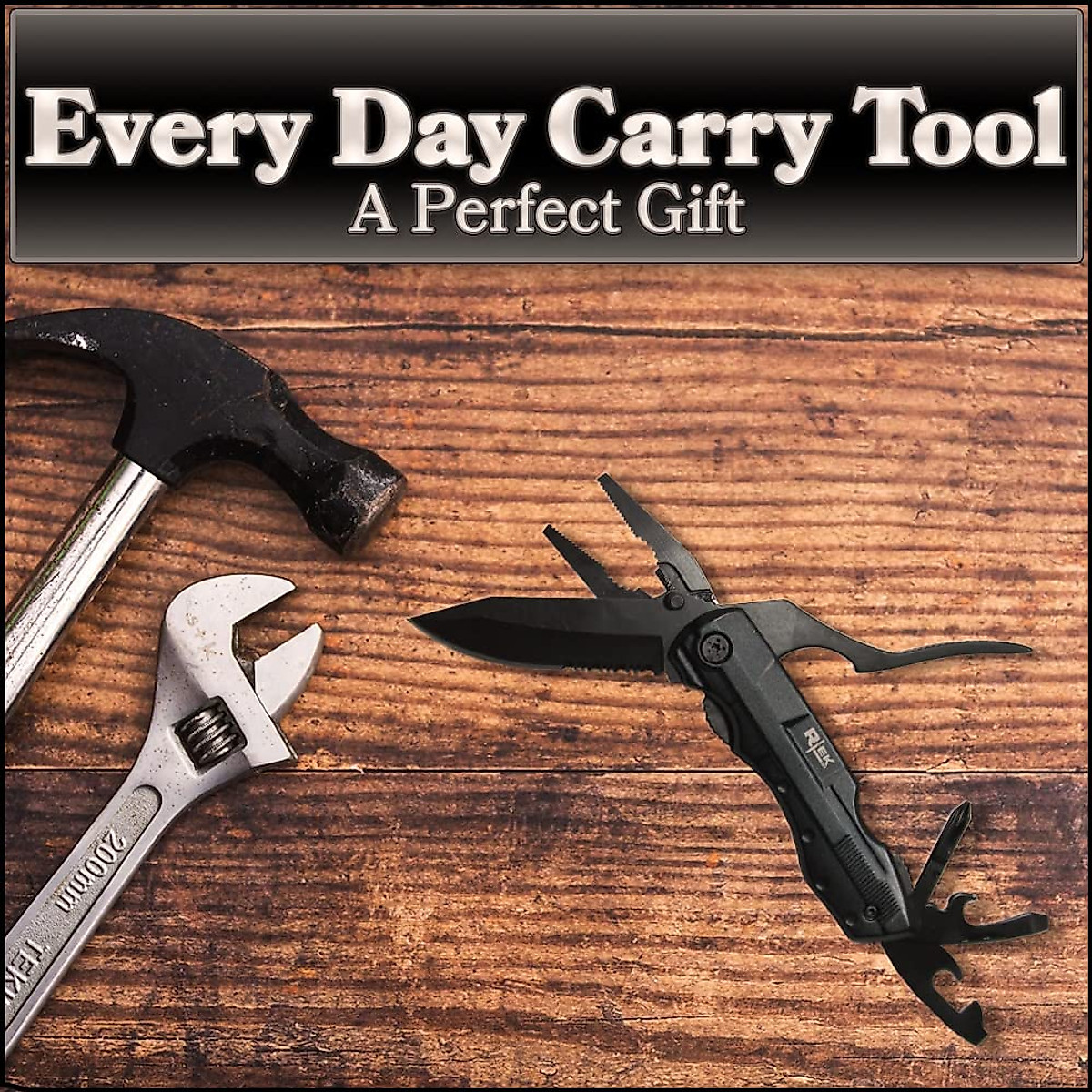 Rtek 4.5" Multi Tool Pocket Knife with Pliers Bottle Opener Screwdrivers & Sheath for Outdoor, Survival, EDC, Camping, and Every Day Carry, Gifts for Men (Black)