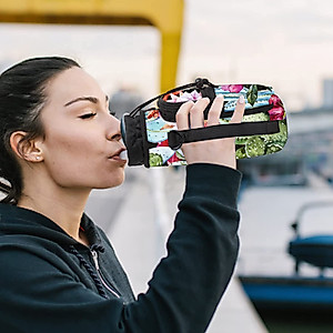 WINTOJO Neoprene Water Bottle Carrier Bag Holder 25oz 32oz 40oz 64oz Insulated Water Bottle Sling Sleeve Case Cover with Strap Pockets for Men Women Walking Hiking Running (32oz, cactus)