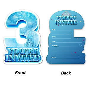 20 Ice Queen 3rd Birthday Party Invitations with Envelopes Double Sided Winter Snowflake Shaped Fill-in Invitations Invites for 3 Year Old