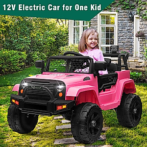 OTTARO 12V Kids Ride on Car Truck,Electric Cars for Kids w/Parent Remote Control, Spring Suspension, LED Lights, Safety Belt(Pink)