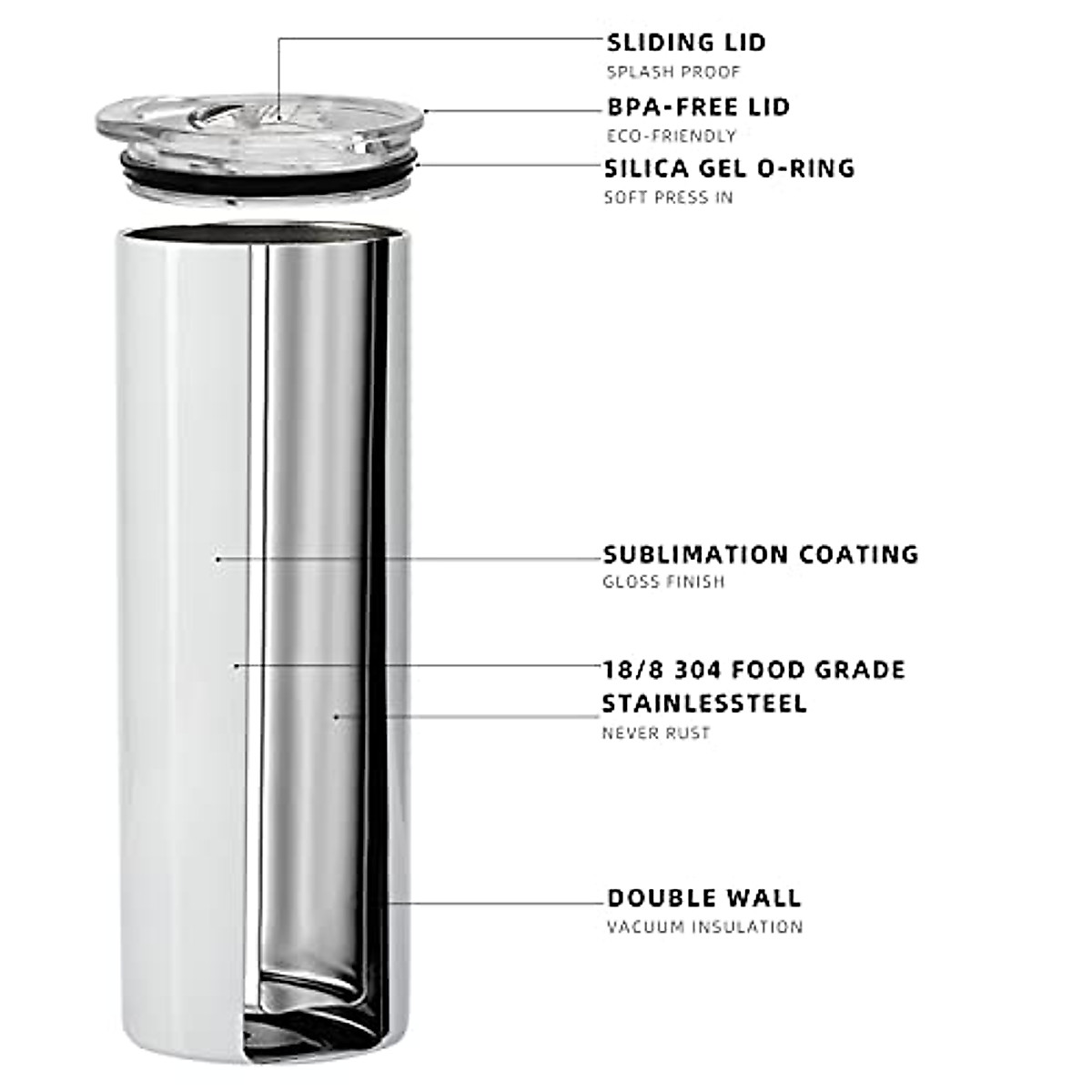 MURRICON Sublimation Tumblers 20 oz Skinny Straight,Stainless Steel Sublimation Blanks Skinny Tumbler,Double Wall Vacuum Insulated Sublimation Tumblers,with lid and straw,12 Pack