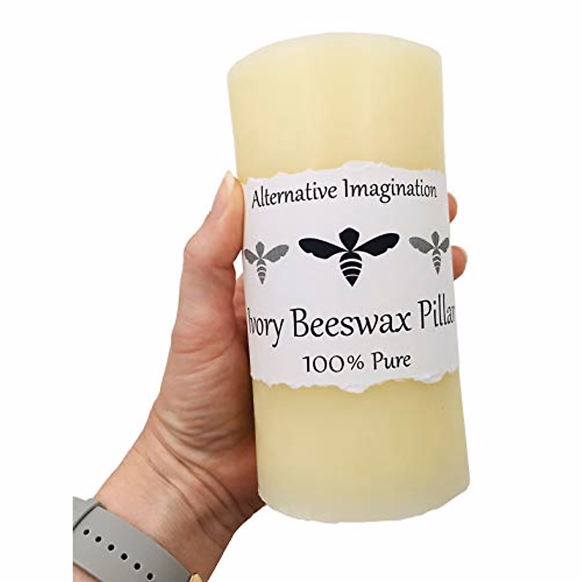 Alternative Imagination 100% Pure Beeswax Pillar Candle, White Ivory (3x6 Inch), 80 Hour, Hand-Poured, Made in USA