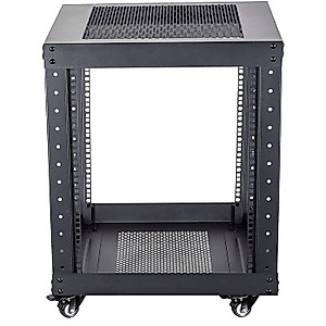 Kenuco 25U Standing Open Frame Rack with 4 Wheels and 4 Legs - Steel Network Equipment Rack 17.75 Inch Deep
