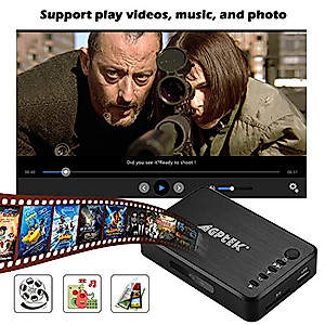 AGPTEK 1080P Media Player Read USB Drive/SD Card with HD HDMI/AV/VGA Output for RMVB/MKV/JPEG etc with Remote Control