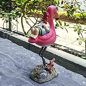 Jy.Cozy Gnome Garden Statue, Funny Gnome Reclining on Flamingo Figurines, Resin Garden Gnomes Fall Decorations Outdoor for Patio Yard Lawn Porch, Ornament Gift