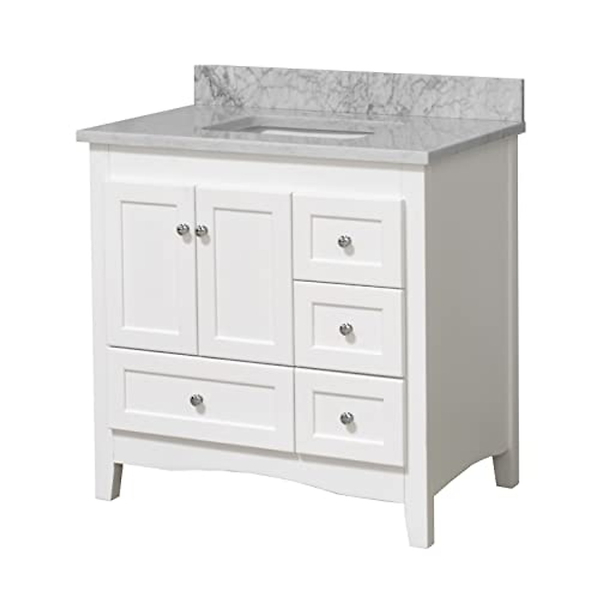 Abbey 36-inch Bathroom Vanity (White/Carrara Marble): Includes White Cabinet with Authentic Italian Carrara Marble Countertop and White Ceramic Sink