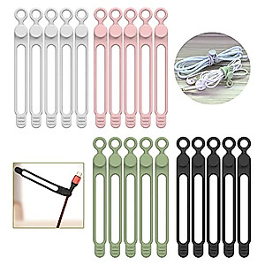 [20Park]UMUST Silicone Cable Ties,Reusable Cable Management Organizer,Cable Straps,Cord Ties,Multipurpose Elastic Cord Organizer for Bundling and Fastening Cable Cords Wires(black,white,pink,green)