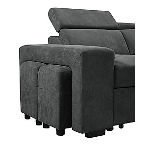 FANYE L-Shaped Oversized Convertible Tufted Sleeper Sectional Sofa with Pull Out Sleeper Couch Bed,Adjustable Headrests, Padded Armrests,Movable Stools and Storage Ottoman for Living Room