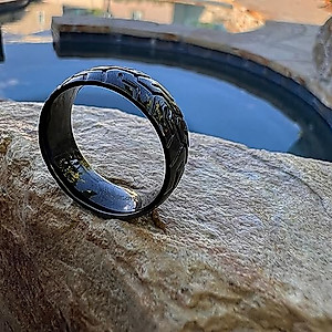 Men's Black Zirconium Metal Sports Car Biker Motorcycle Tire Tread Ring Size 4-15 (10)