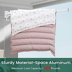 Kelisiting Wall Mounted Clothes Drying Rack, Laundry Drying Rack Wall Mounted, Upgrade 3-Foldable Clothing Drying Rack with 24 Hooks for Laundry, Laundry Organizer for Laundry & Dorms-White