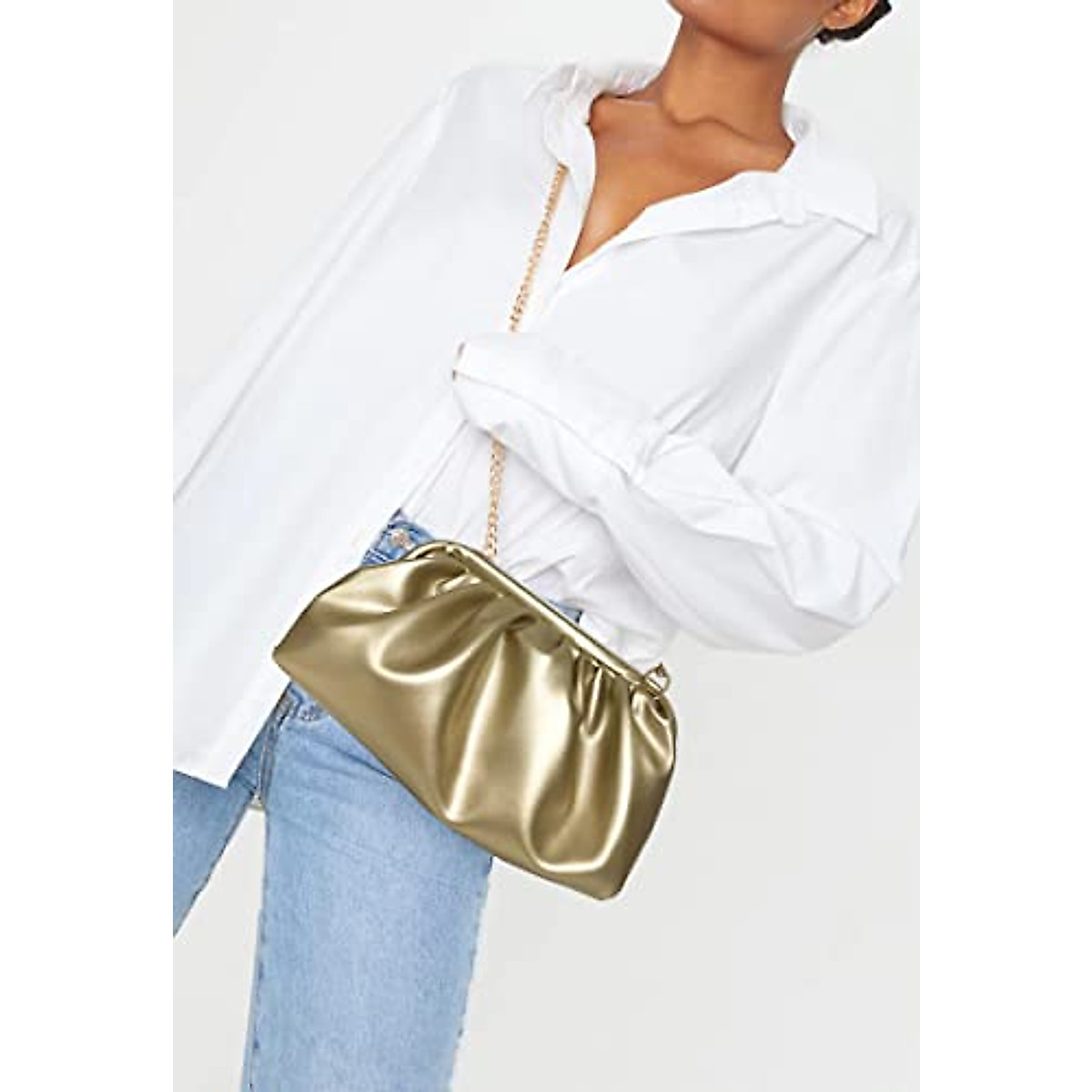sioglam Classic Pleated PU Slouchy Clutch Cross Body Evening Bag with Detachable Chain Ruched Cloud bag for Women