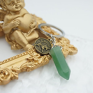 ZUOPIPI Zodiac Crystal Stone Keychain Natural Rose Stone/Red Agate/Aventurine Healing Crystal Keychain (Taurus)