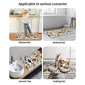 Gogobebe Super Absorbent Diatom Mud Mat Fall Thanksgiving Mushroom Retro Rustic Floral Botanical Leaves Quick-Drying Thin Bath Mat Non-Slip Bathtub Mat Anti-Skid Rubber Bathroom Shower Mat 16x24in