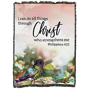 Pure Country Weavers All Things Through Christ Blanket - Philippians 4:13 - Religious Bird Gift Tapestry Throw Woven from Cotton - Made in The USA (72x54)